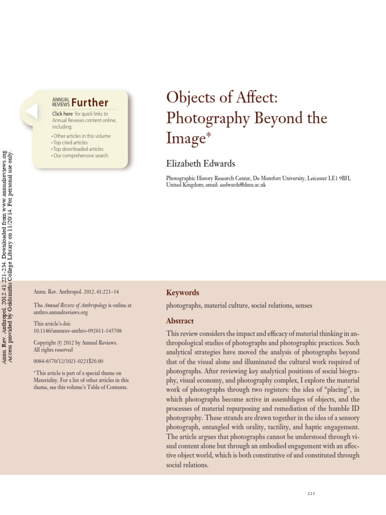 Edwards, Elizabeth (2012) - Objects of Affect. Photography Beyond The ...
