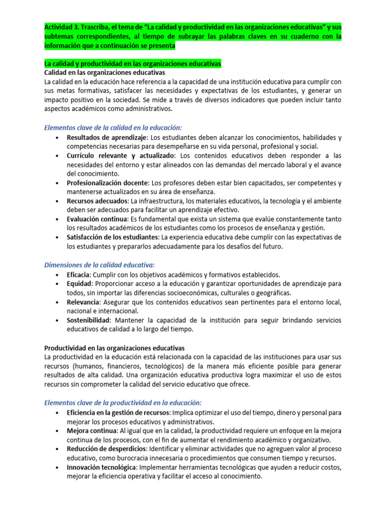 Actividad 3 y 4 de Calidad Educativa | PDF | Calidad (comercial) | Enseñando