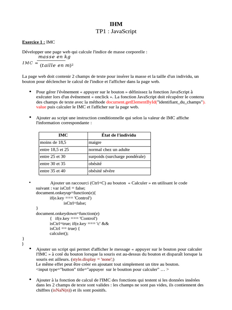 Tp1: Javascript: Exercice 1 | PDF | Indice de masse corporelle | Obésité