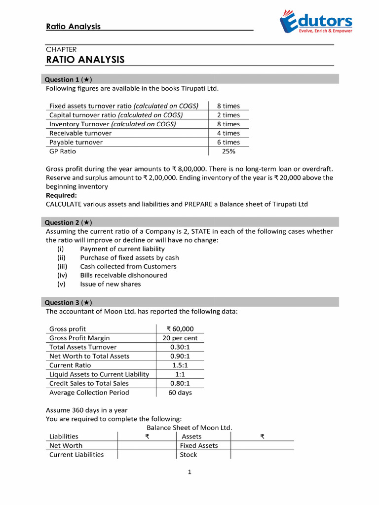 Ratio Analysis - Fast Track Notes | PDF