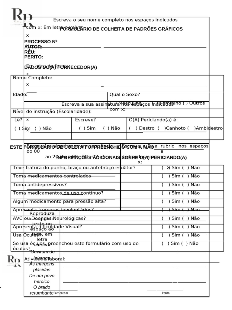Formulário de Coleta de Padrões Gráficos | PDF | Caixa alta e caixa ...