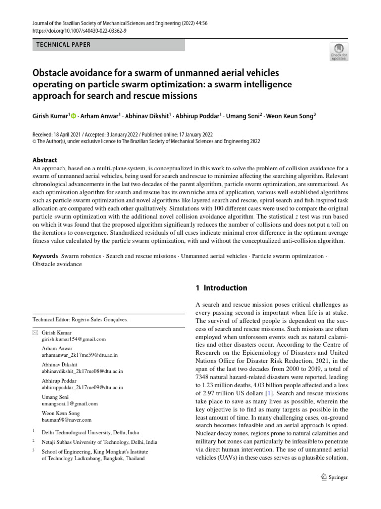 Obstacle Avoidance For A Swarm Of Unmanned Aerial Vehicles Operating On