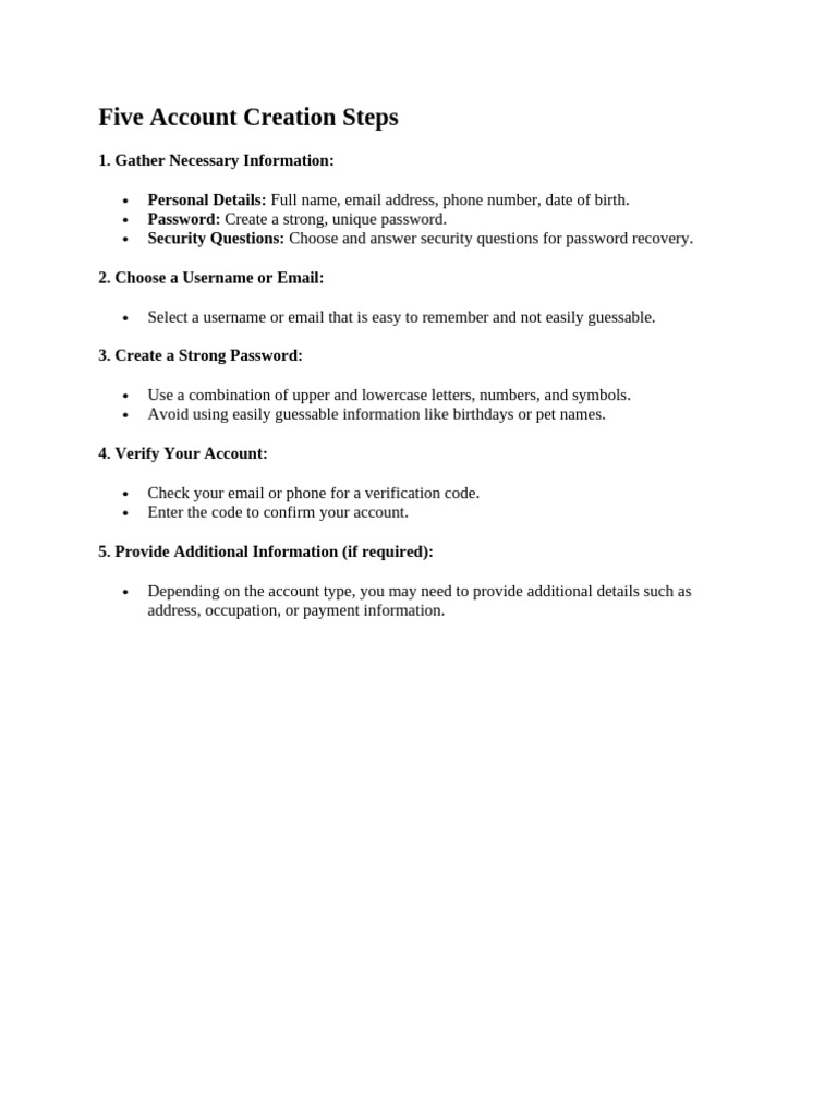 Five Account Creation Steps | PDF | Career & Growth