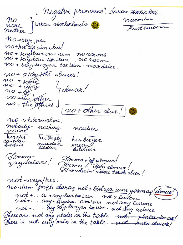 Negative Pronouns | PDF