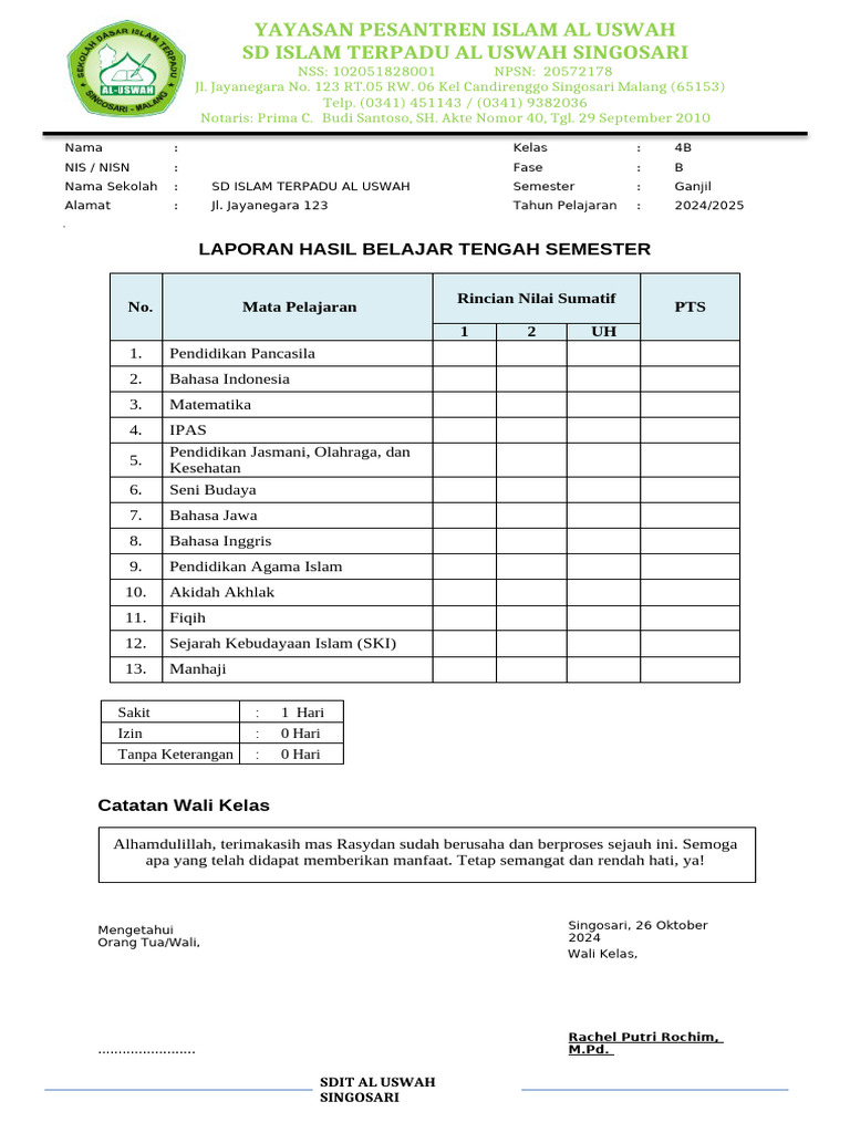 Format Rapor Pts 4b | PDF