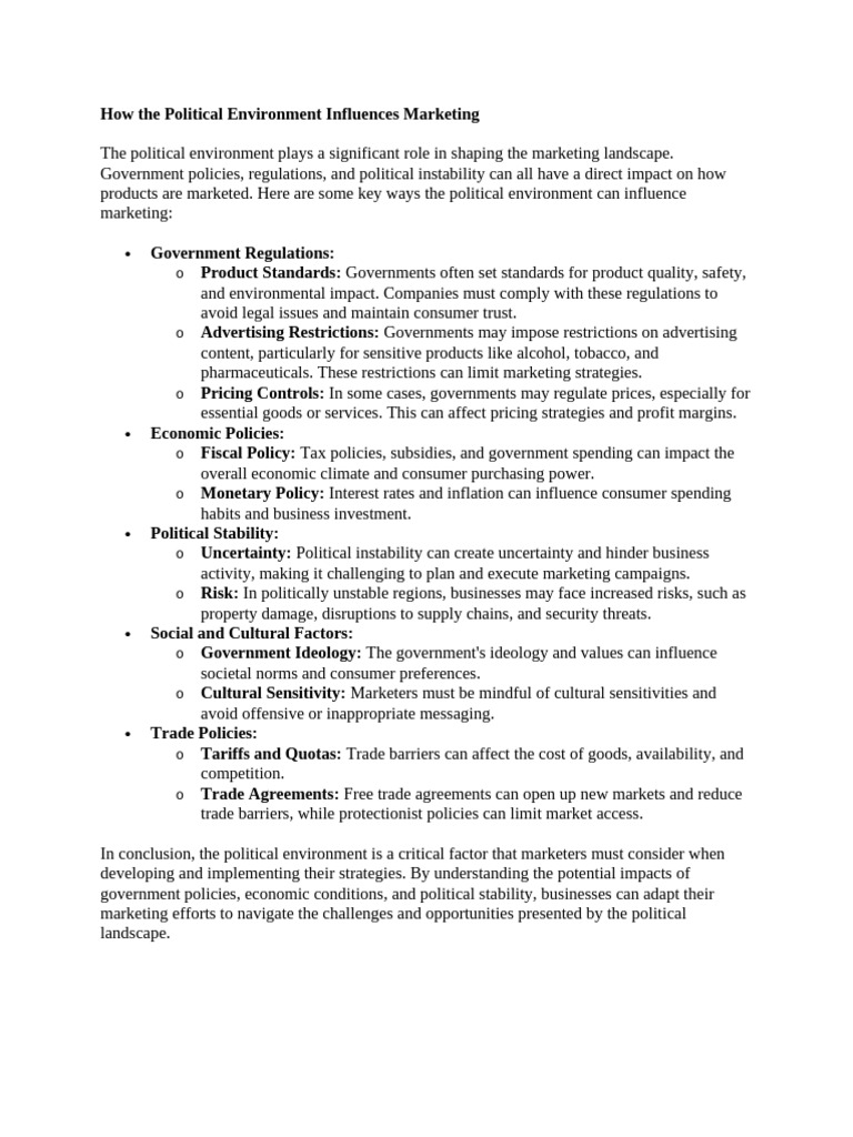 Impact of Politics on Marketing Strategies | PDF | Marketing | Policy