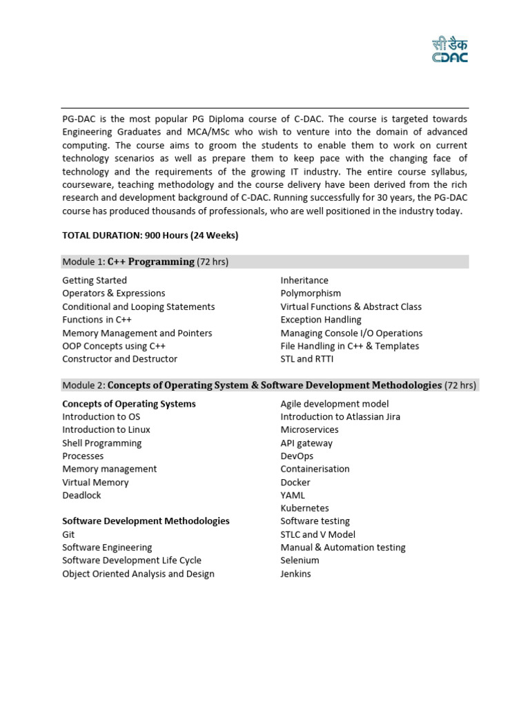 PG-DAC March 2024 Syllabus | PDF | C++ | Databases