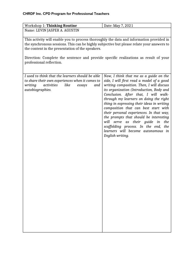 Workshop 1 Thinking Routine | PDF | Learning | Cognitive Science