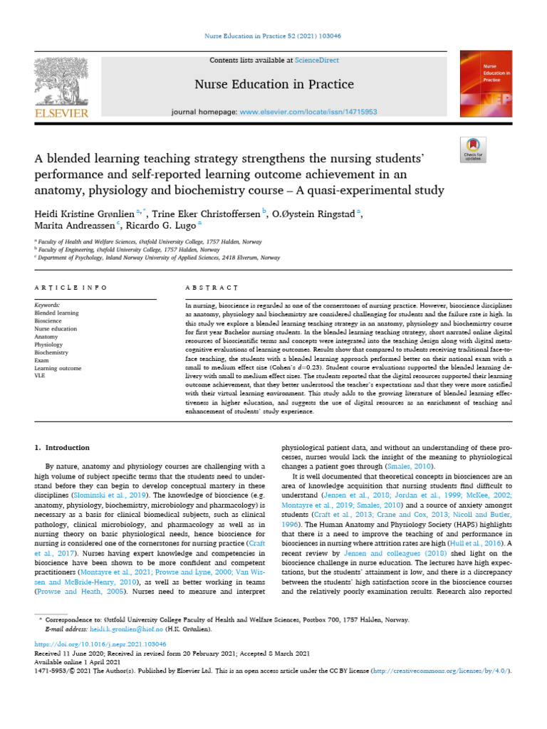A Blended Learning Teaching Strategy Strengthens T Pdf Learning Metacognition