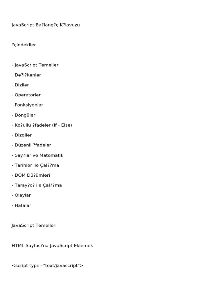 Javascript Cheat Sheet TR | PDF