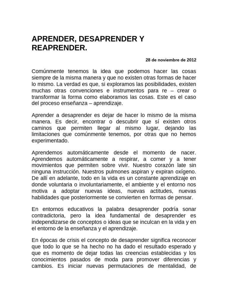 Aprender Desaprender y Reaprender | PDF | Aprendizaje | Neurociencia
