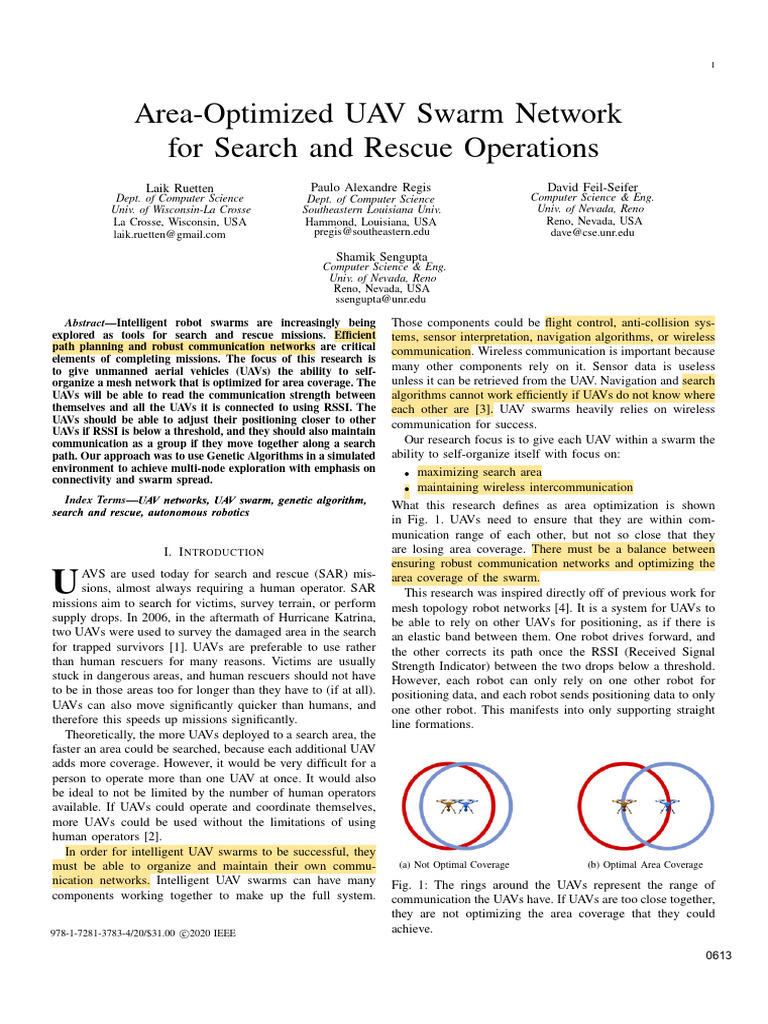 Area Optimized Uav Swarm Network Pdf Unmanned Aerial Vehicle Matrix Mathematics