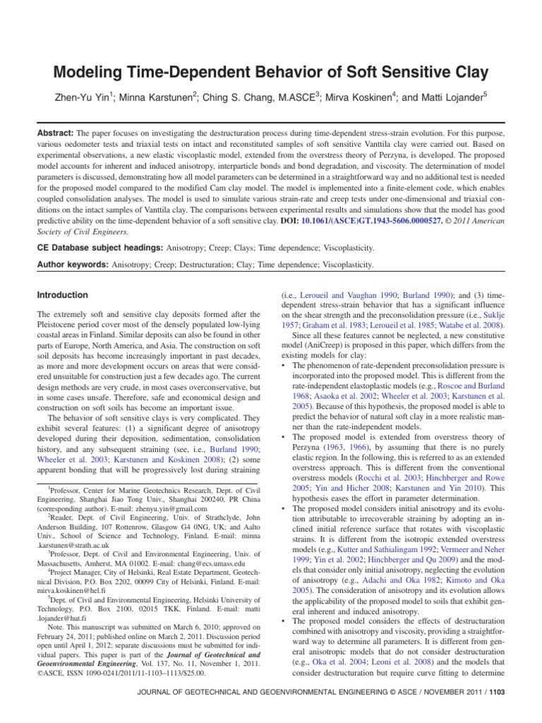Modeling Time-Dependent Behavior of Soft Sensitive Clay | PDF | Applied And Interdisciplinary ...
