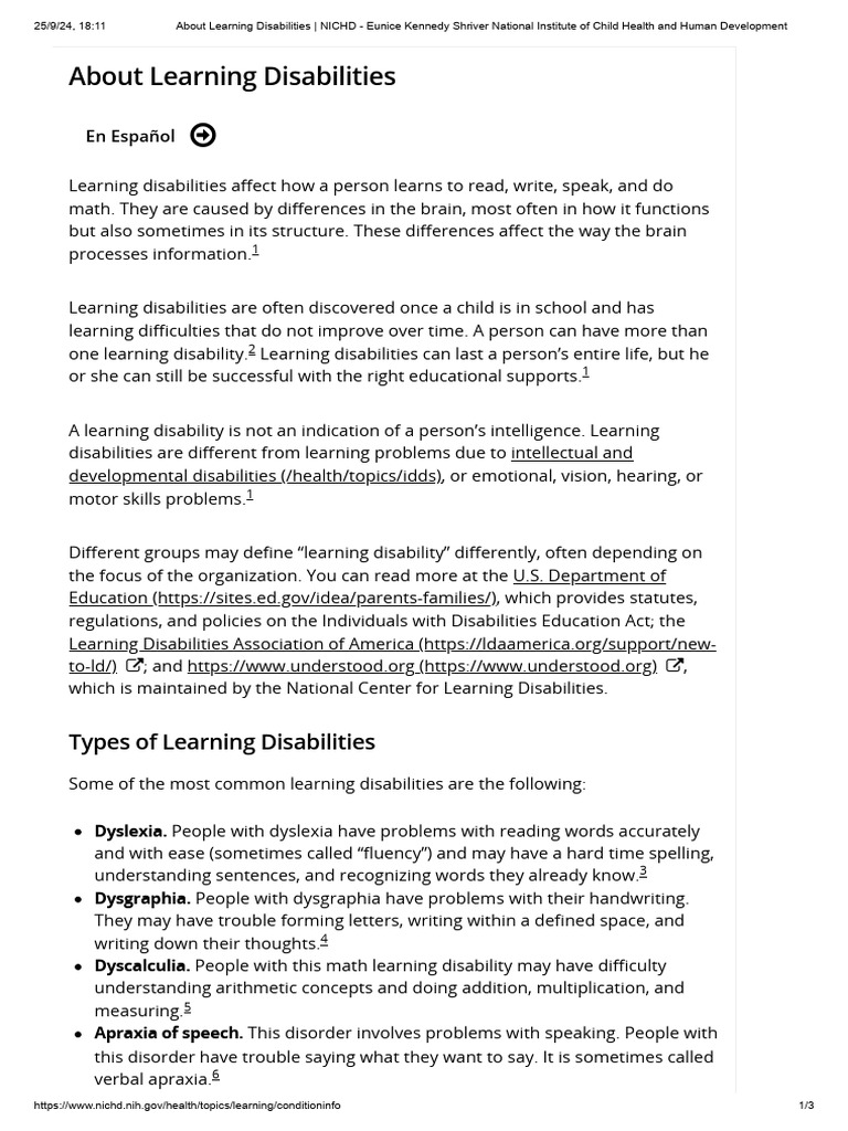 About Learning Disabilities - NICHD - Eunice Kennedy Shriver National ...