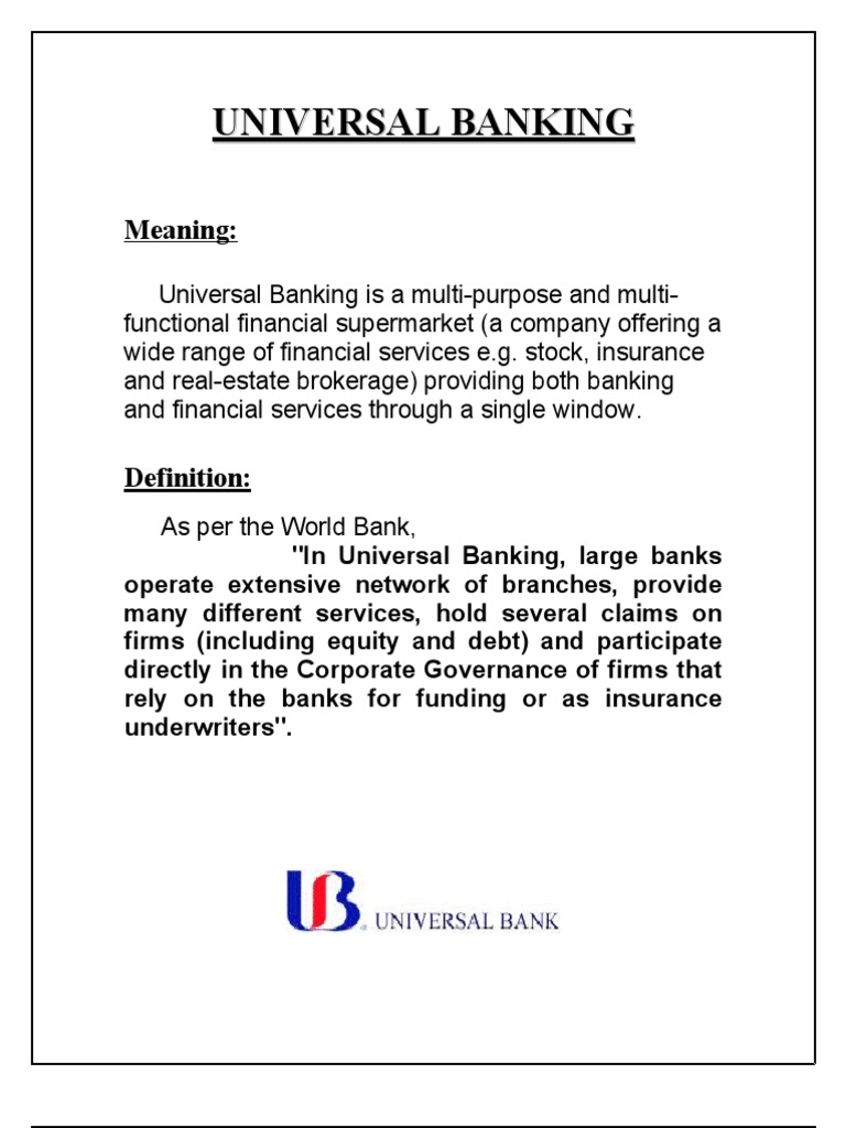 Understanding Universal Banking Concepts | PDF | Reserve Bank Of India ...