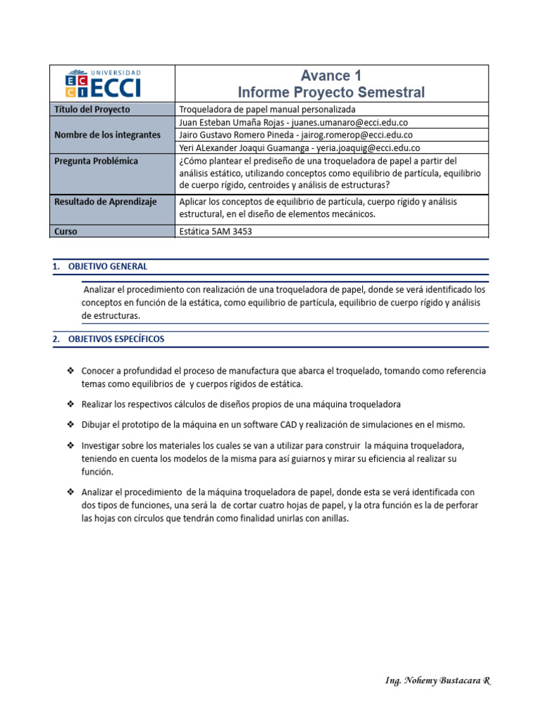Informe Proyecto Estatica | PDF | Diseño | Tornillo