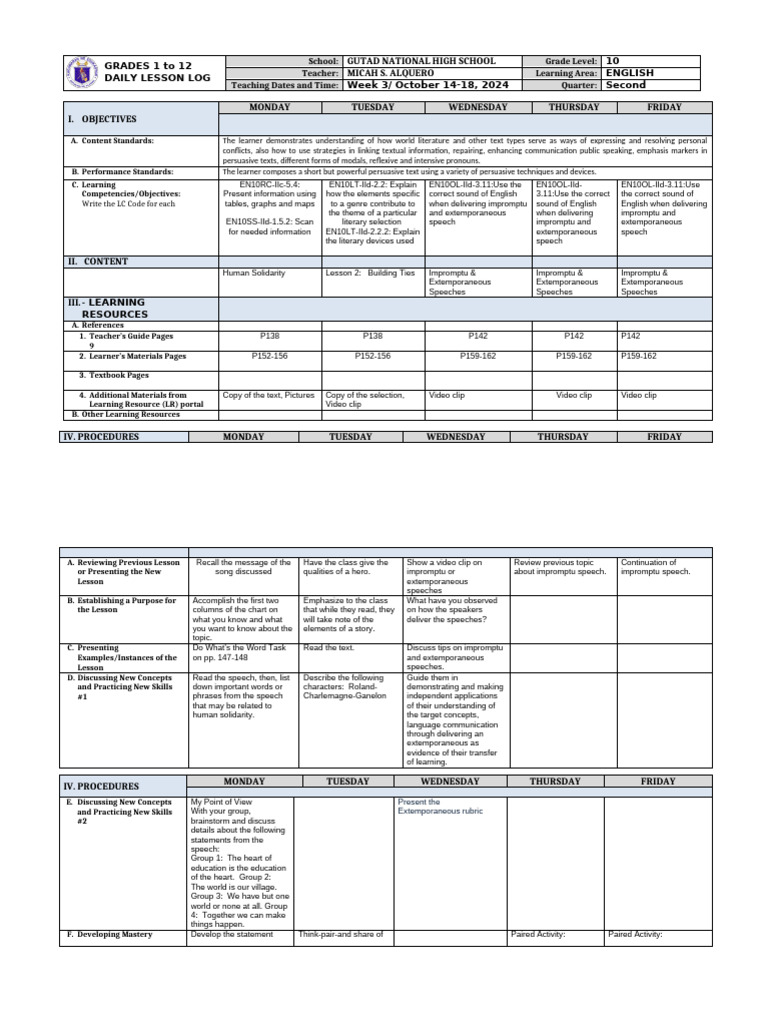 10 WEEK 3 | PDF | Learning | English Language