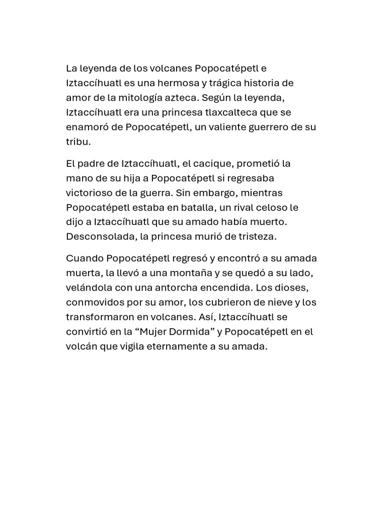 Leyenda de Popocatépetl e Iztaccíhuatl | PDF