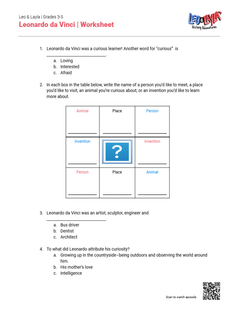 Leonardo Da Vinci Worksheet | PDF | Leonardo Da Vinci