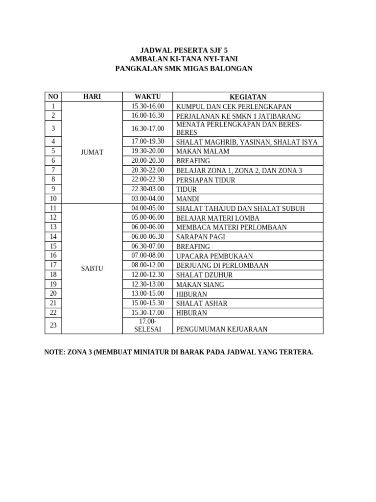 Jadwal Lomba SJF Untuk Kompani | PDF