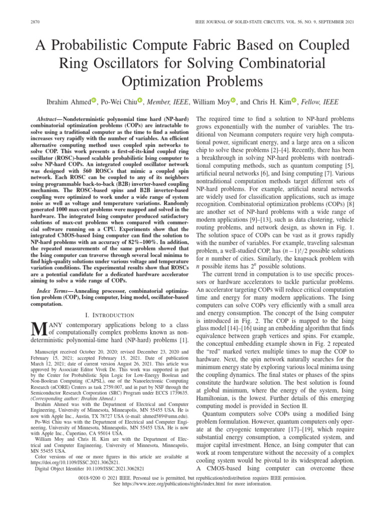 A Probabilistic Compute Fabric Based On Coupled Ring Oscillators For Solving Combinatorial ...