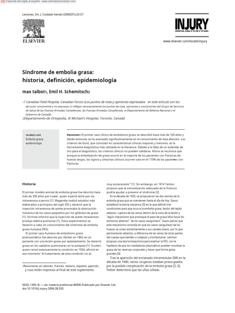 Síndrome de Embolia Grasa: Historia y Epidemiología | PDF | Embolia ...