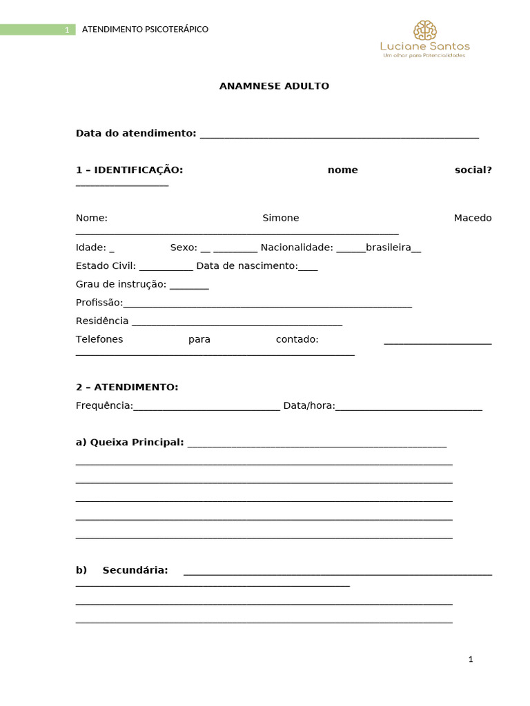 de Anamnese-Modelo | PDF | Psicologia