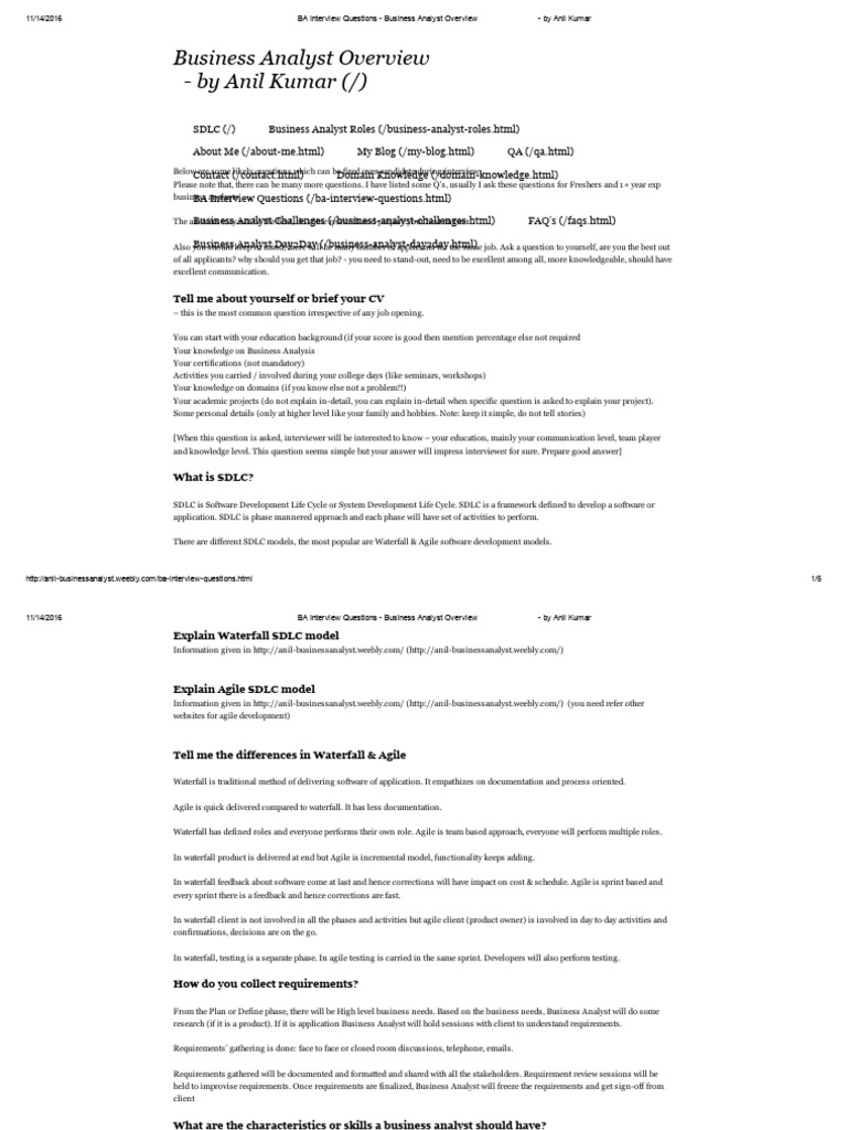 BA Interview Questions - Business Analyst Overview - by Anil Kumar ...