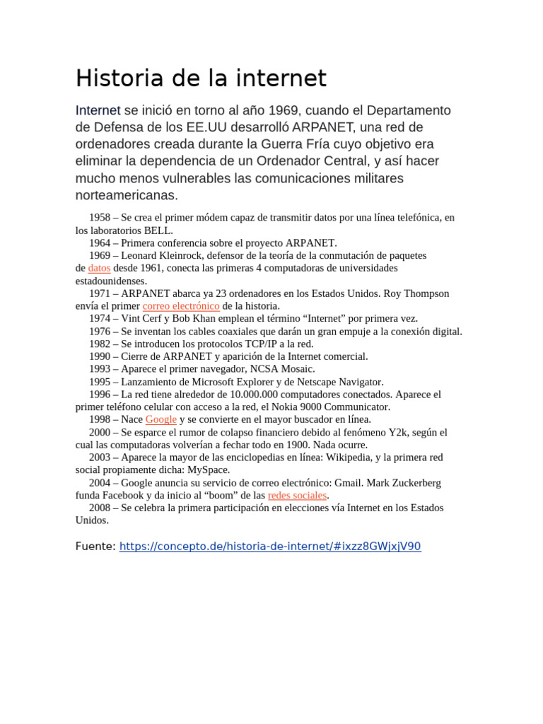 Historia de la internet | PDF
