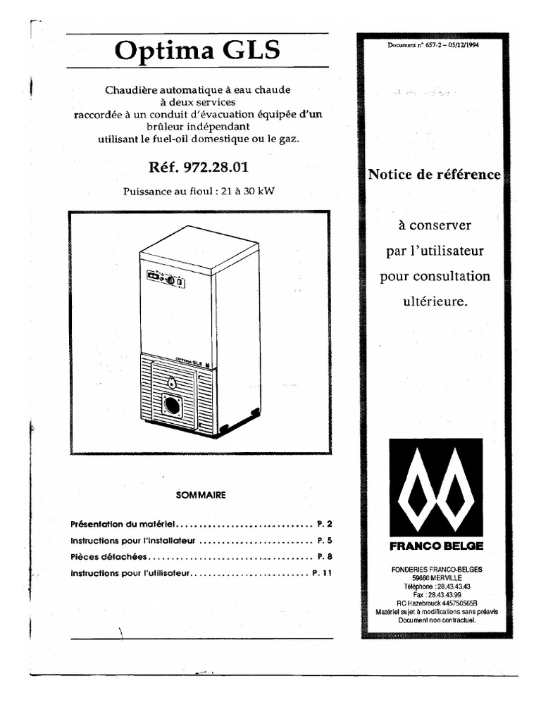 Notice Chaudiere Optima Gls | PDF