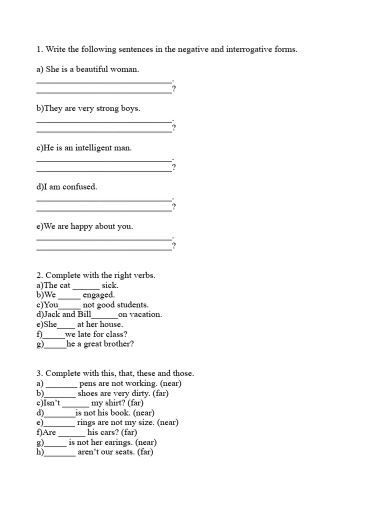 exercicios - verb to be, that those and basic questions | PDF | Morphology | Language Families