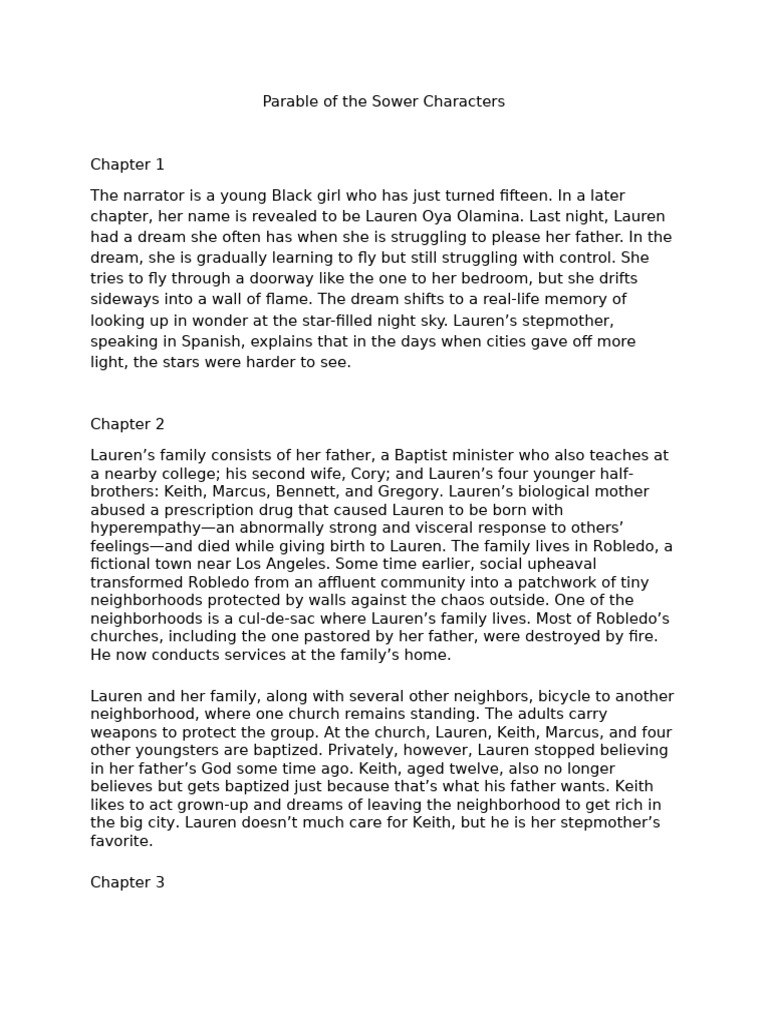 Summary of Parable of the Sower Characters | PDF