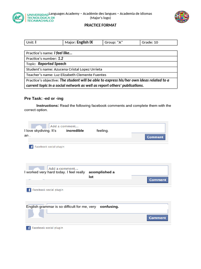 English IX Activity 1.2 I FEEL LIKE^.^ | PDF | Cognitive Science | Behavior Modification