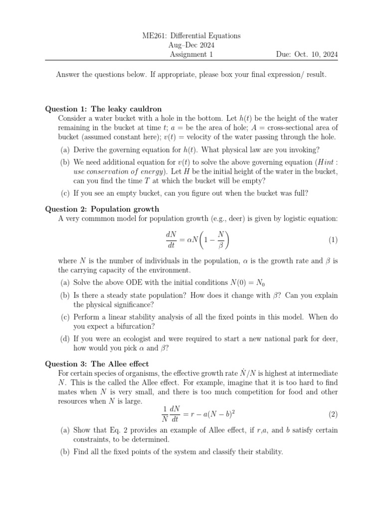 Assignment 1 | PDF | Equations | Applied And Interdisciplinary Physics