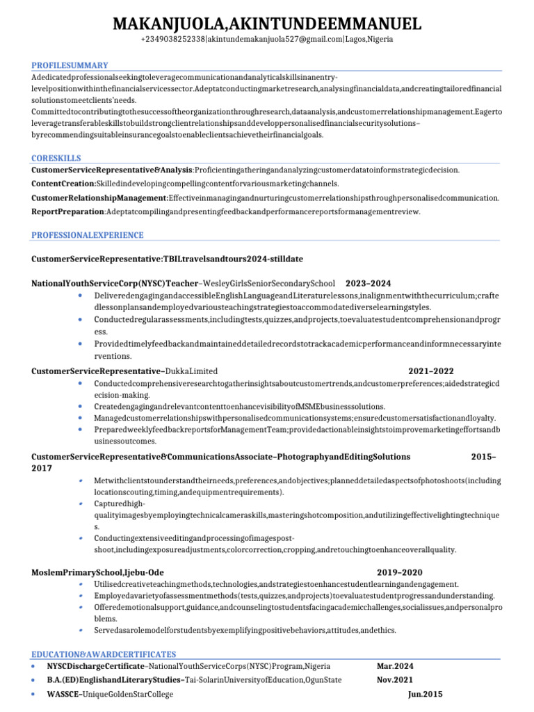 Akintunde Makanjuola - CV | PDF