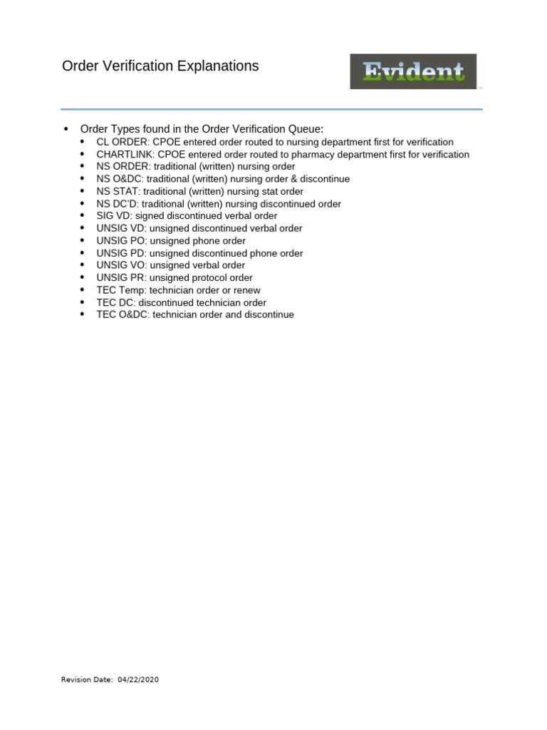 PHARMACY Order Verification Types | PDF