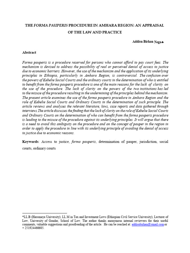 Forma Pauperis in Amhara Region: Analysis | PDF | Lawsuit | Poverty