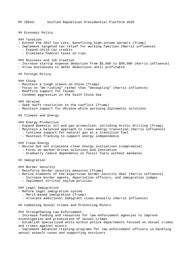 Updated Unified Republican Presidential Platform - Fair Chance ...