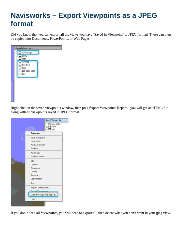 Navisworks - Export Viewpoints As A JPEG Format | PDF | Business ...