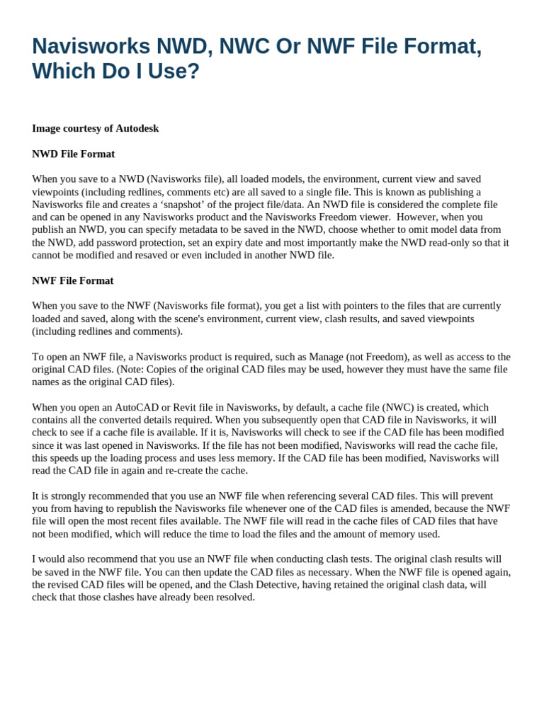 Navisworks NWD, NWC or NWF File Format, Which Do I Use | PDF | Cache (Computing) | Autodesk Revit