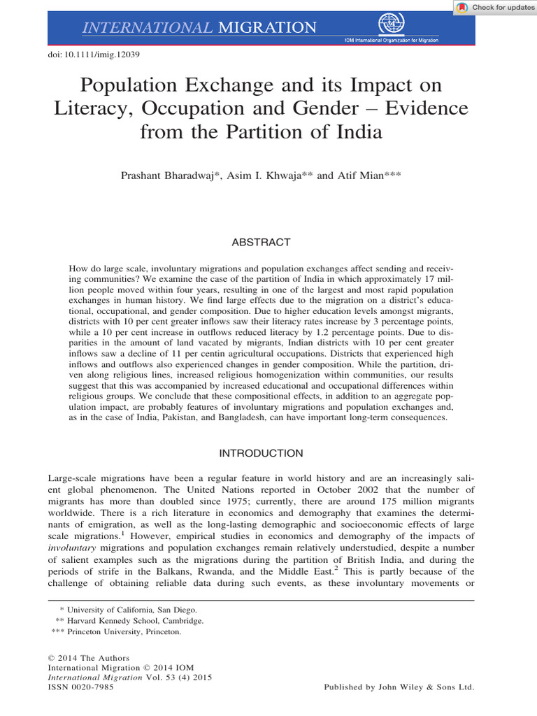 Impact of India's Partition on Literacy and Gender | PDF | Partition Of ...