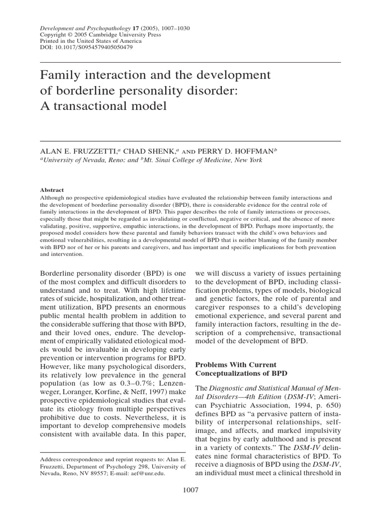 Family Interaction and The Development of Borderline Personality ...