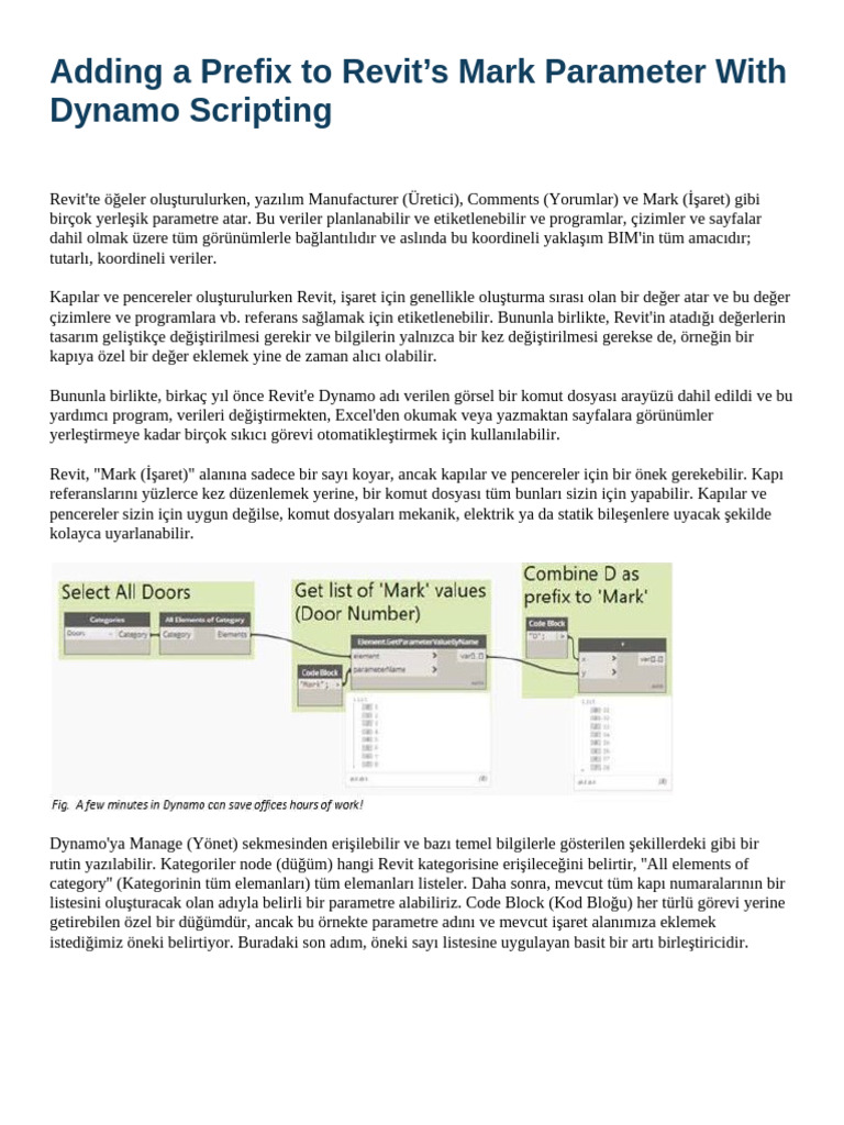 Dynamo 101 - Revit'in Mark Parametresine Önek Ekleme | PDF