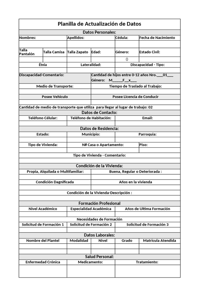 Planilla de Actualización de Datos | PDF