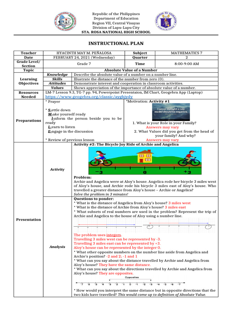 COT_INSTRUCTIONAL-PLAN | PDF | Numbers | Integer