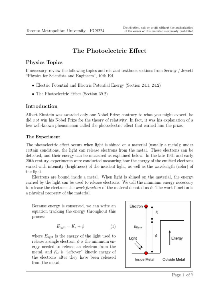 Lab 1 - The Photoelectric Effect - F23 | PDF | Photoelectric Effect | Light Lab 1 - The Photoelectric Effect - F23 | PDF | Photoelectric Effect | Light