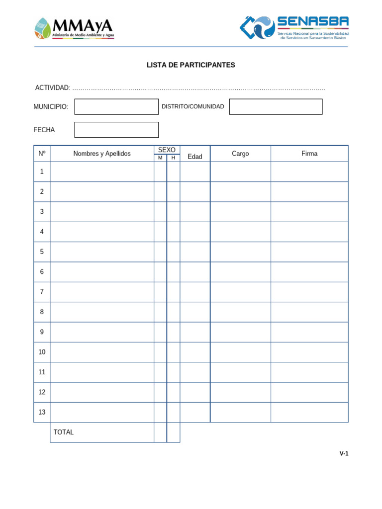 V- 1 Lista de participantes | PDF
