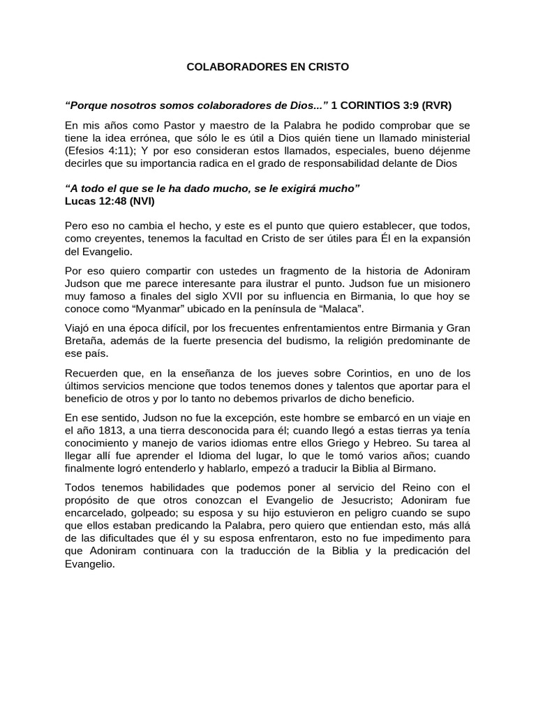 colaboradores de Dios | PDF | Dios | Cristo (título)