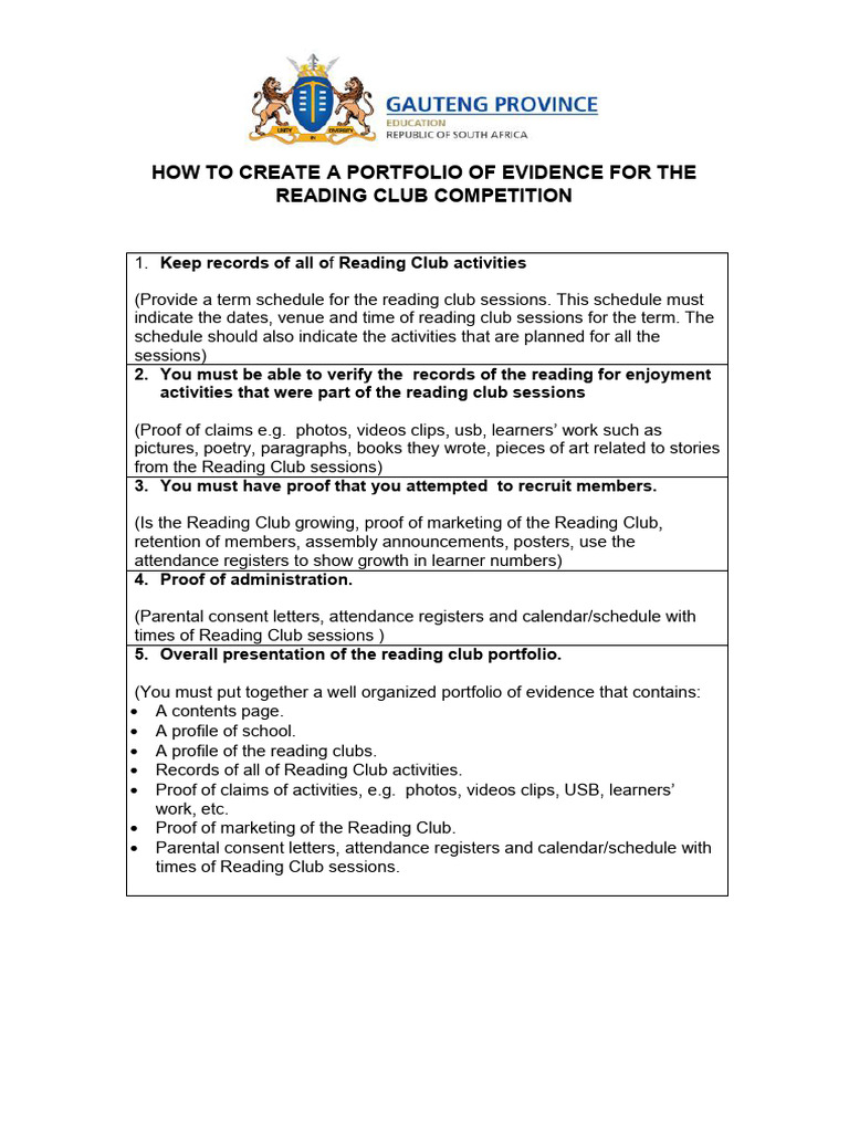 How To Create A Portfolio of Evidence For The Reading Club Competition ...