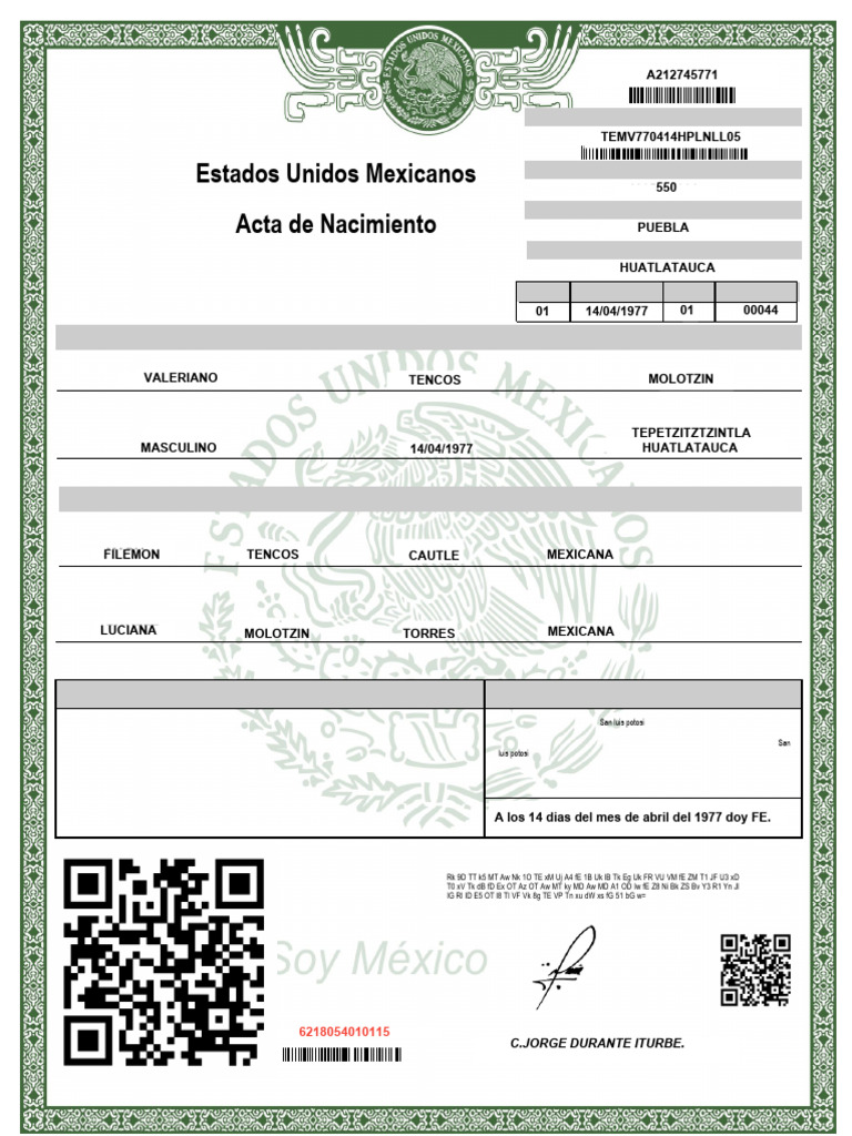 ACTA DE NACIMIENTO VAL | PDF | Directorios | Información del gobierno